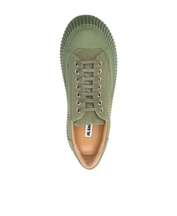 JIL SANDER Round Toe Lace-up Platform Sneakers - Green