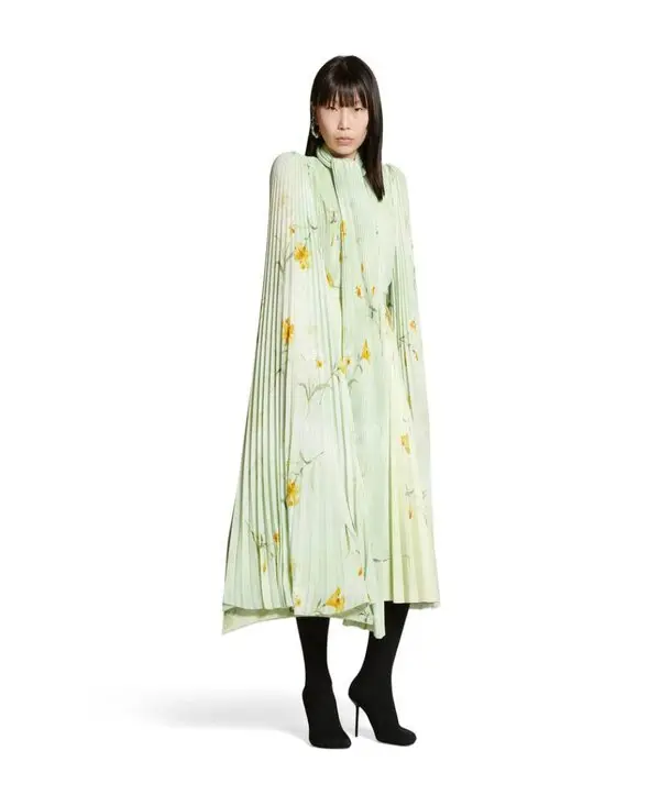 Balenciaga Floral Printed Pleated Blouse - White