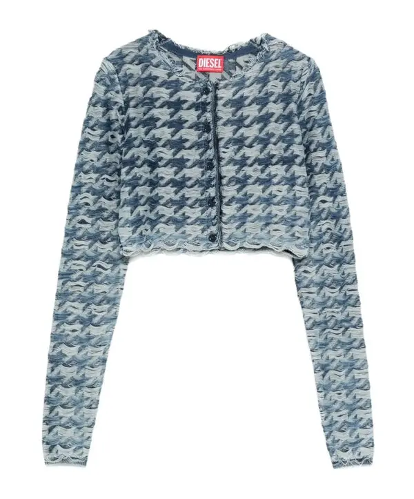 DIESEL® Houndstooth Knit Cropped Cardigan - Blue