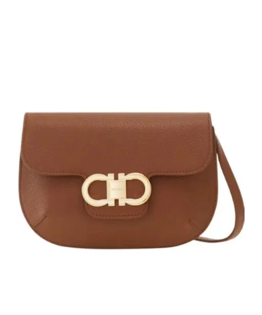 FERRAGAMO Gancio Lock Crossbody Bag - Cognac