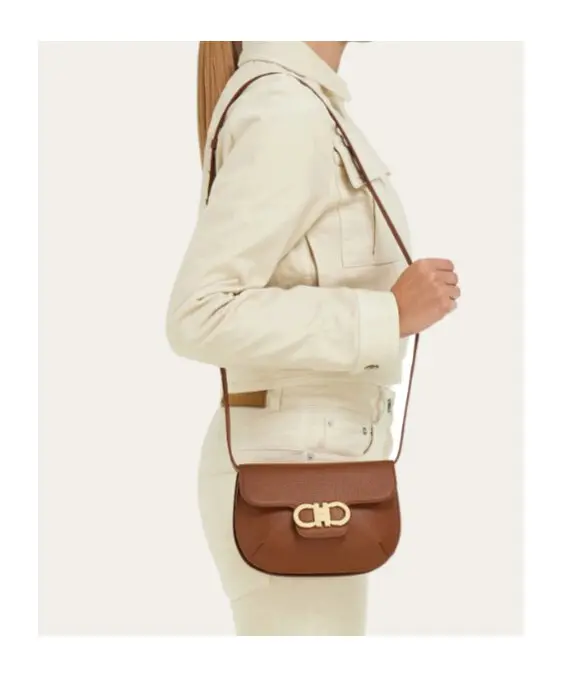 FERRAGAMO Gancio Lock Crossbody Bag - Cognac