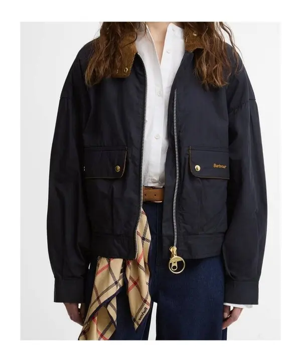 Barbour Logo Detailed Zip Up Jacket - Black