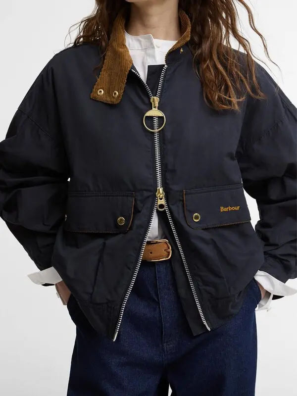 Barbour Logo Detailed Zip Up Jacket - Black