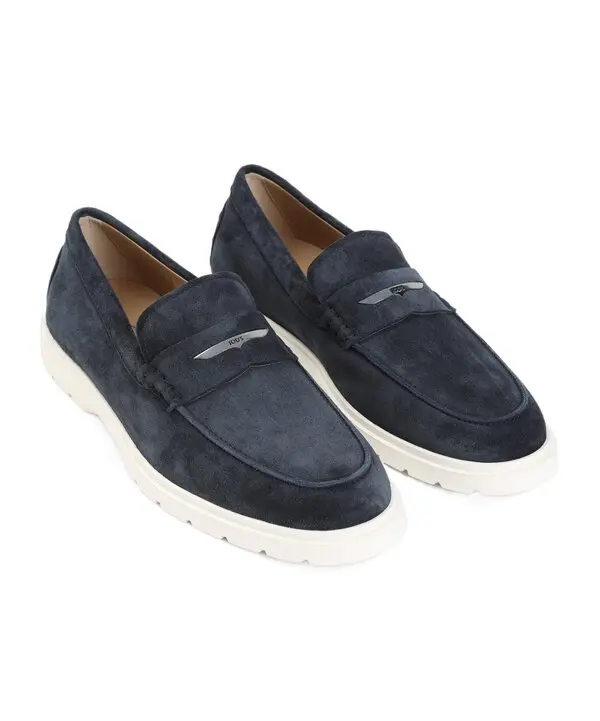 TOD'S Logo Engraved Suede Loafers - Blue