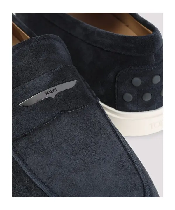 TOD'S Logo Engraved Suede Loafers - Blue