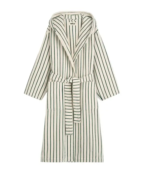 TEKLA Terry Hooded Bathrobe - Racing Green Stripe