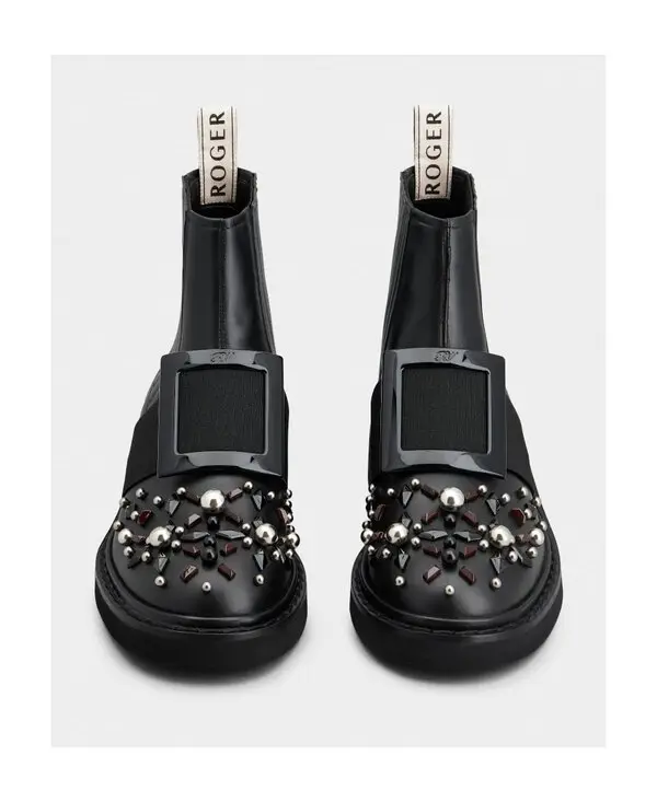 ROGER VIVIER Leather Chelsea Ankle Boots With Embellished Buckle