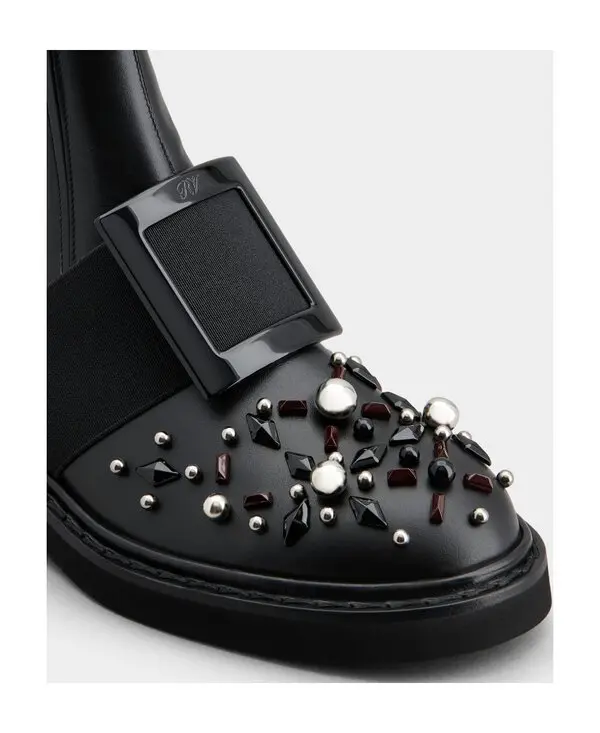 ROGER VIVIER Leather Chelsea Ankle Boots With Embellished Buckle