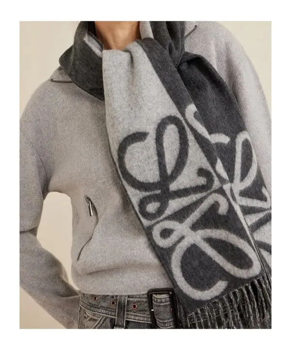 Loewe Tassel Jacquard Scarf - Grey