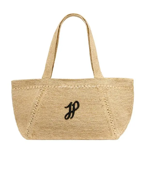 PATOU Logo Patch Woven Shoulder Bag - Vanilla