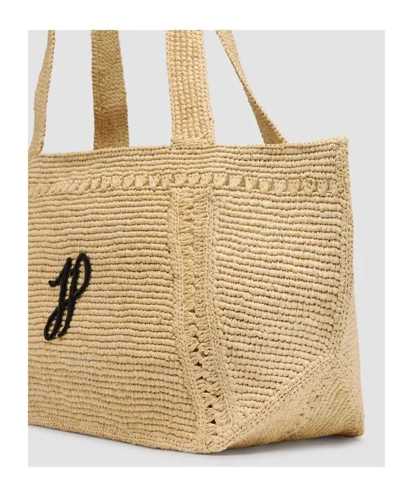 PATOU Logo Patch Woven Shoulder Bag - Vanilla