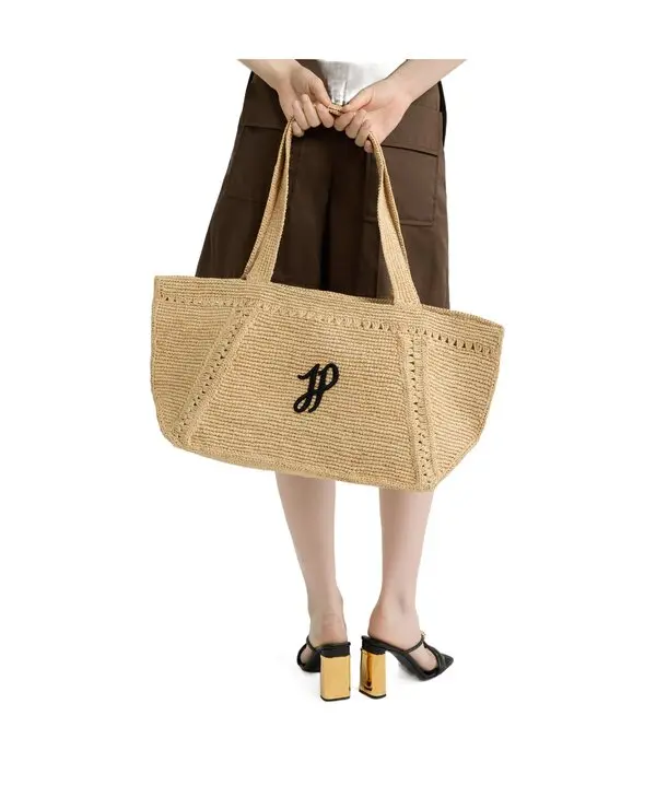 PATOU Logo Patch Woven Shoulder Bag - Vanilla