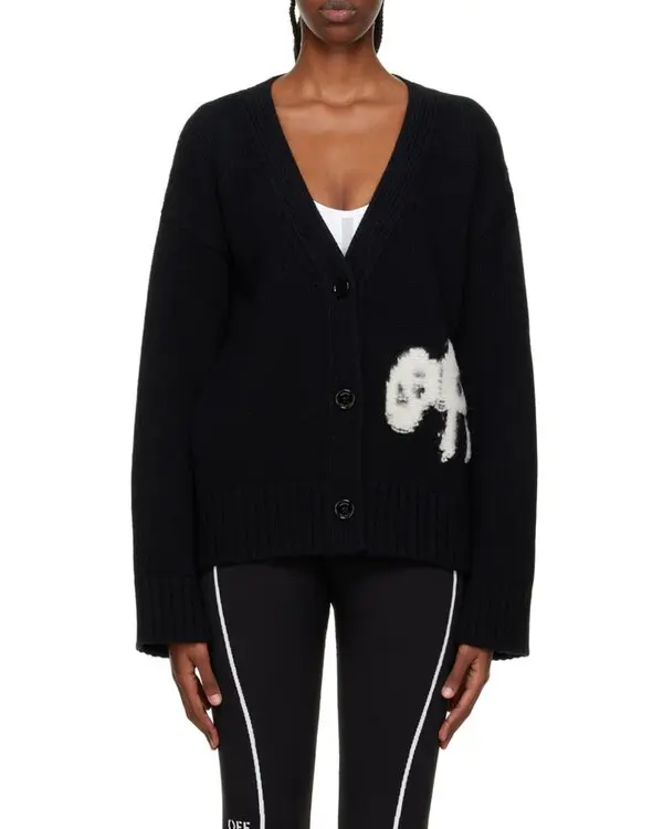 Off-White Logo Intarsia Knit Cardigan - White