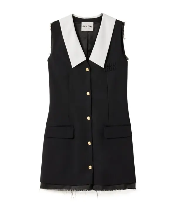 Miu Miu Sleeveless V-neck Button-up Mini Dress - Black