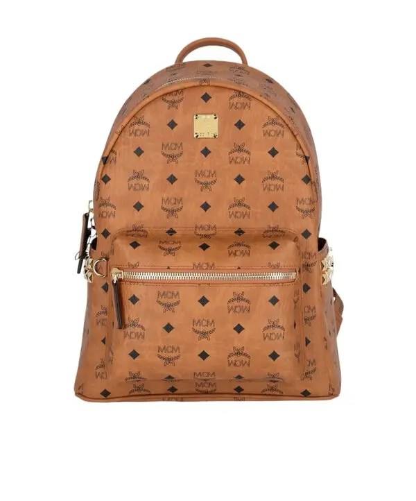 Mcm All-over Logo Printed Zipped Backpack - Cognac