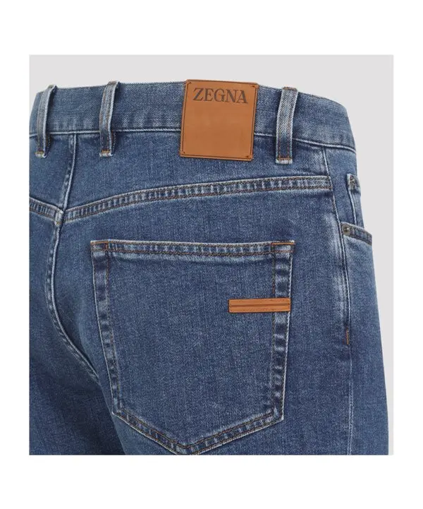 Zegna Logo Patch Straight-leg Jeans - Blue