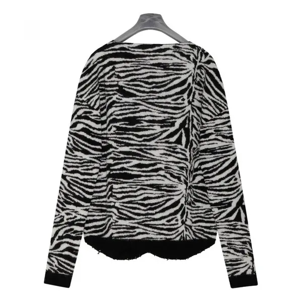 Saint Laurent Zebra Print V-neck Sweater - Black