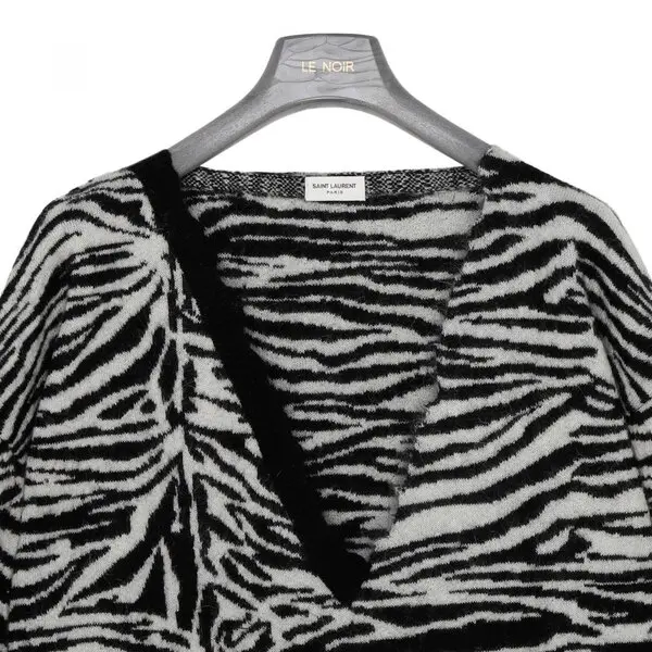 Saint Laurent Zebra Print V-neck Sweater - Black