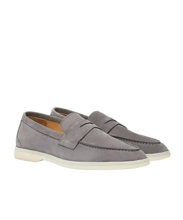 SCAROSSO Luciana Almond Toe Loafers - Grey