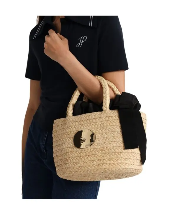 PATOU Logo Raffia Tote Bag - Beige