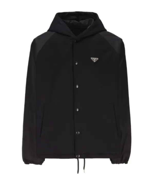 Prada Logo Plaque Drawstring Hooded Jacket