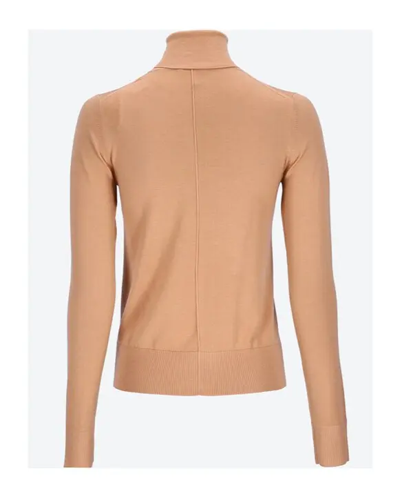 Chloé High Neck Wool Jumper With Logo Embroidery - Nude
