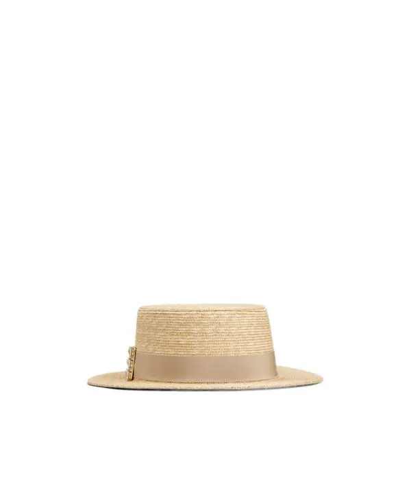 ROGER VIVIER Très Vivier Straw Hat With Crystal Buckle - Beige