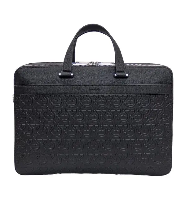 FERRAGAMO Gancini Embossed Briefcase - Black