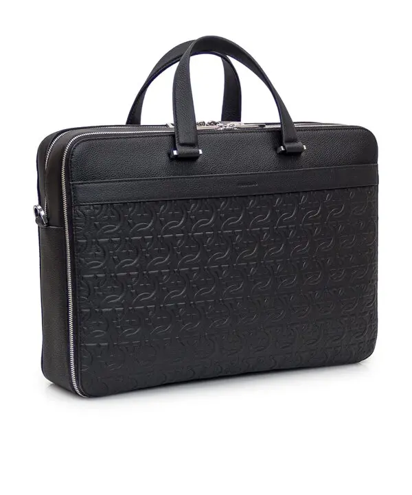 FERRAGAMO Gancini Embossed Briefcase - Black
