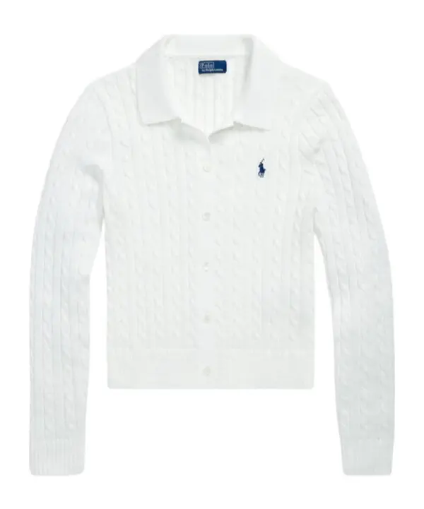 Polo Ralph Lauren Cable Knit Cardigan With Collared Neck - White