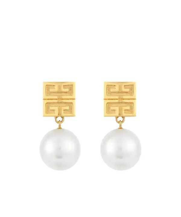 Givenchy 4g Pendant Drop Earrings With Pearl - White/golden Yellow