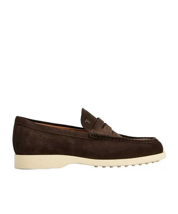 TOD'S Suede Penny Loafers - Brown