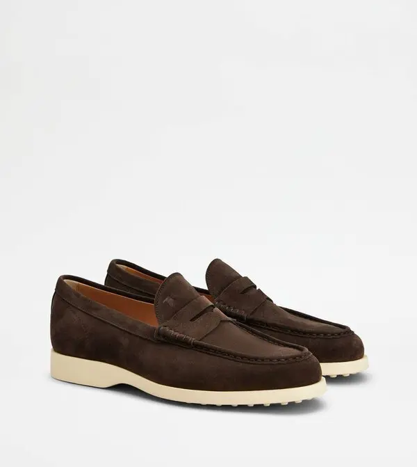 TOD'S Suede Penny Loafers - Brown