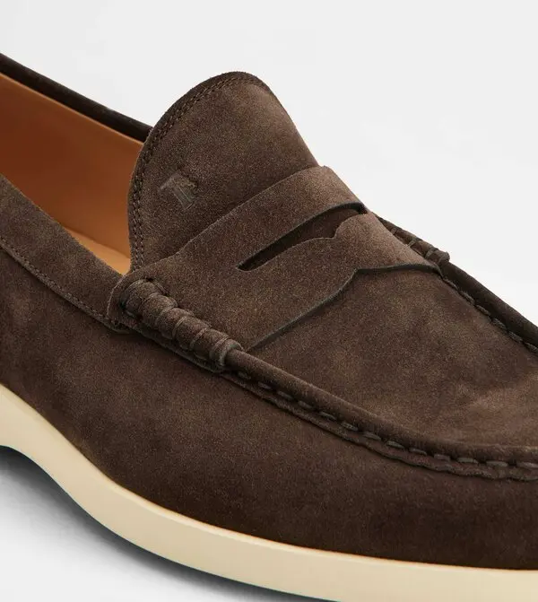 TOD'S Suede Penny Loafers - Brown