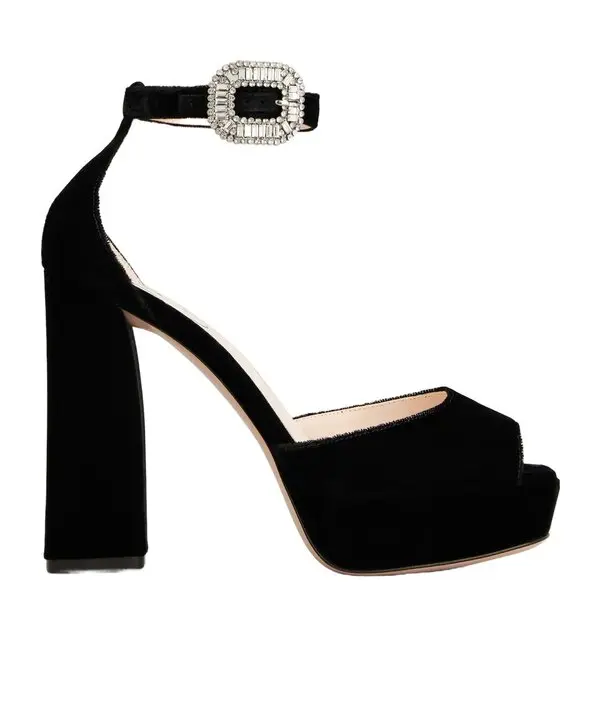 ROGER VIVIER Velvet Platform Sandals With Crystal Buckle