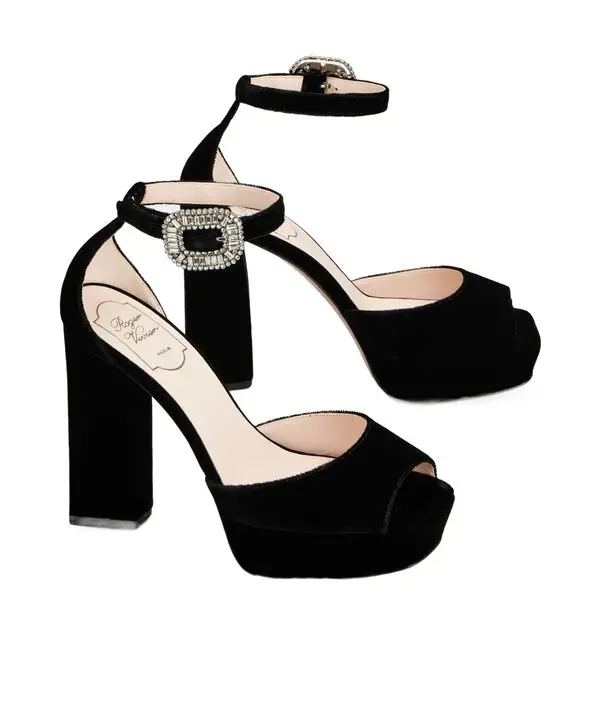 ROGER VIVIER Velvet Platform Sandals With Crystal Buckle