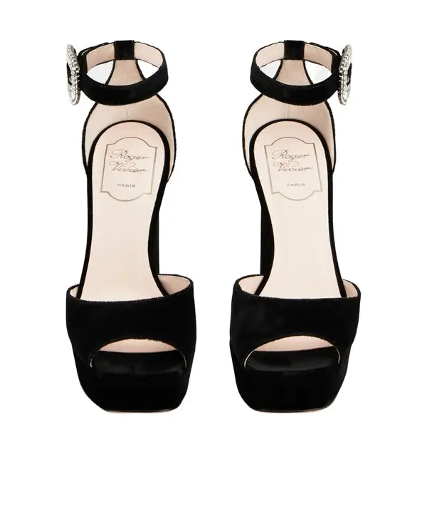 ROGER VIVIER Velvet Platform Sandals With Crystal Buckle