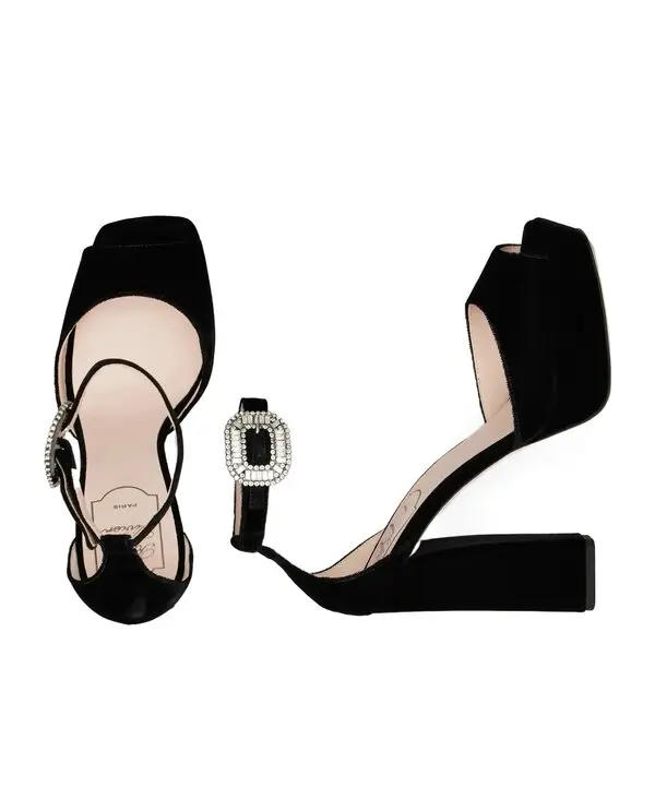ROGER VIVIER Velvet Platform Sandals With Crystal Buckle
