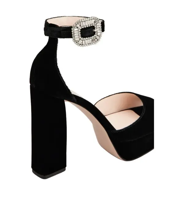 ROGER VIVIER Velvet Platform Sandals With Crystal Buckle