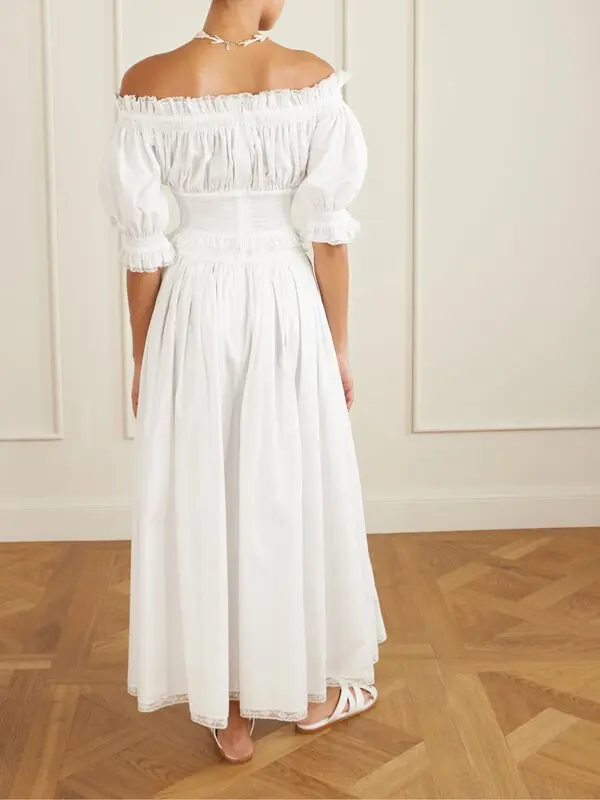 Dolce & Gabbana Off-shoulder Poplin Top With Lace And Ruffle Trim