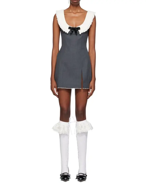 SHUSHU/TONG Sleeveless Dress With Ruffled Spoon Collar And Bow Applique - Black