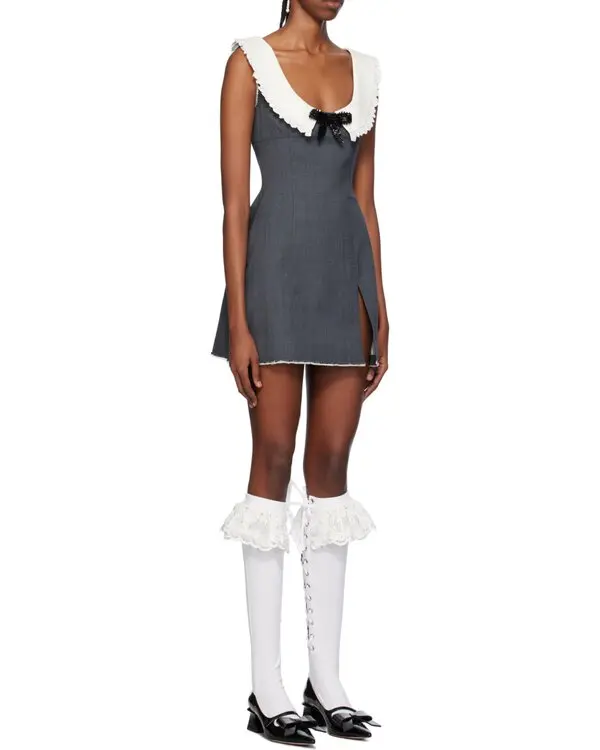 SHUSHU/TONG Sleeveless Dress With Ruffled Spoon Collar And Bow Applique - Black