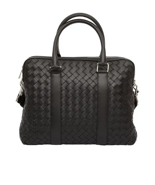 Bottega Veneta Slim Intrecciato Briefcase - Black
