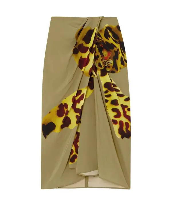 Dries Van Noten Printed Draped Flared Skirt - Green