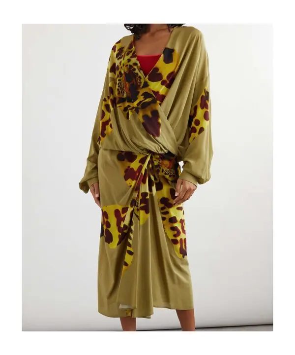 Dries Van Noten Printed Draped Flared Skirt - Green