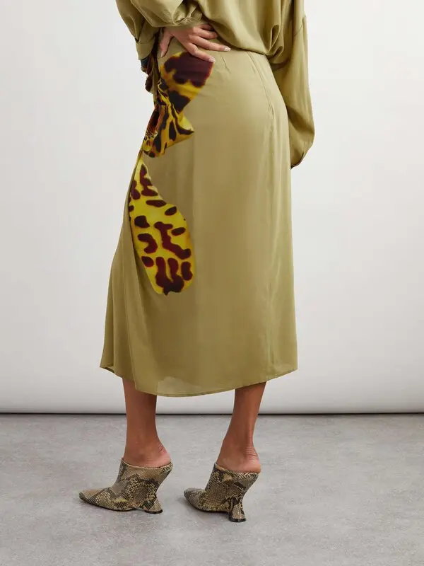 Dries Van Noten Printed Draped Flared Skirt - Green