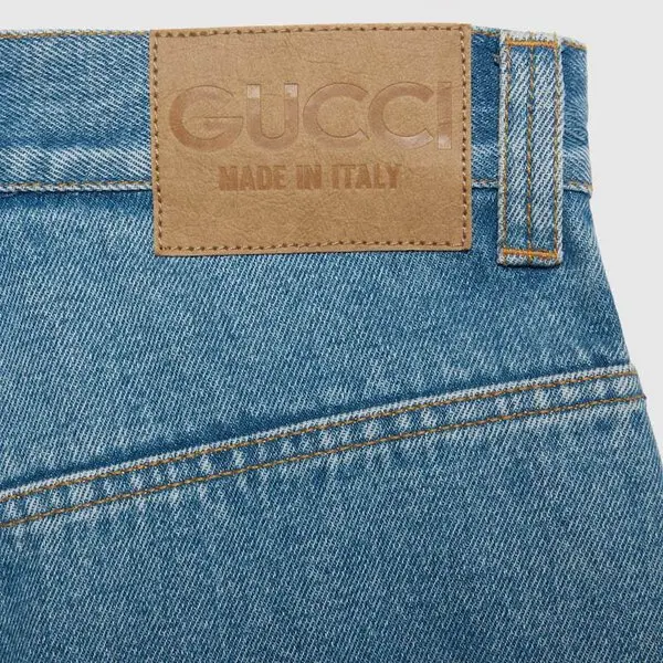 Gucci Wide Leg Frayed Hem Jeans