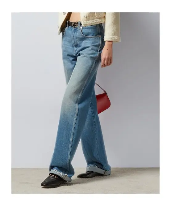 Gucci Wide Leg Frayed Hem Jeans