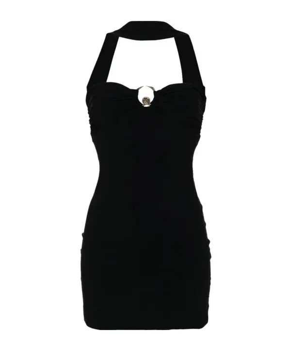 Roberto Cavalli Logo Plaque Halterneck Mini Dress - Black