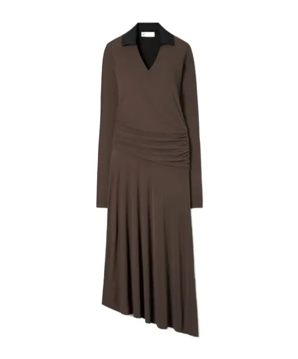 Tory Burch Asymmetric Hem V-neck Draped Dress - Black Mocha